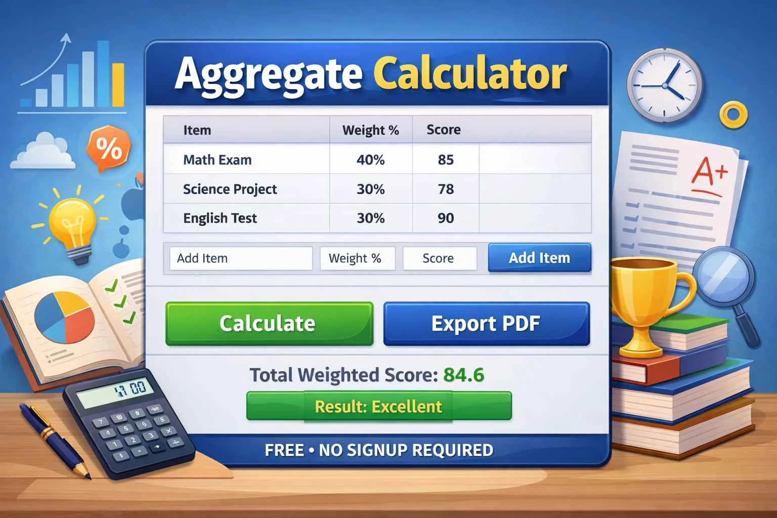 Aggregate Calculator 2026 – Accurate Weighted Score Tool